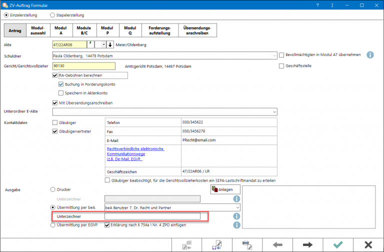 Zwangsvollstreckung: ZV-Auftrag Formular – Versand via beA-Postfach der ...