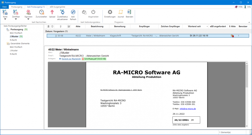 E-Workflow: Anlagenvorschau in Postausgang und beA Postausgang – RA ...